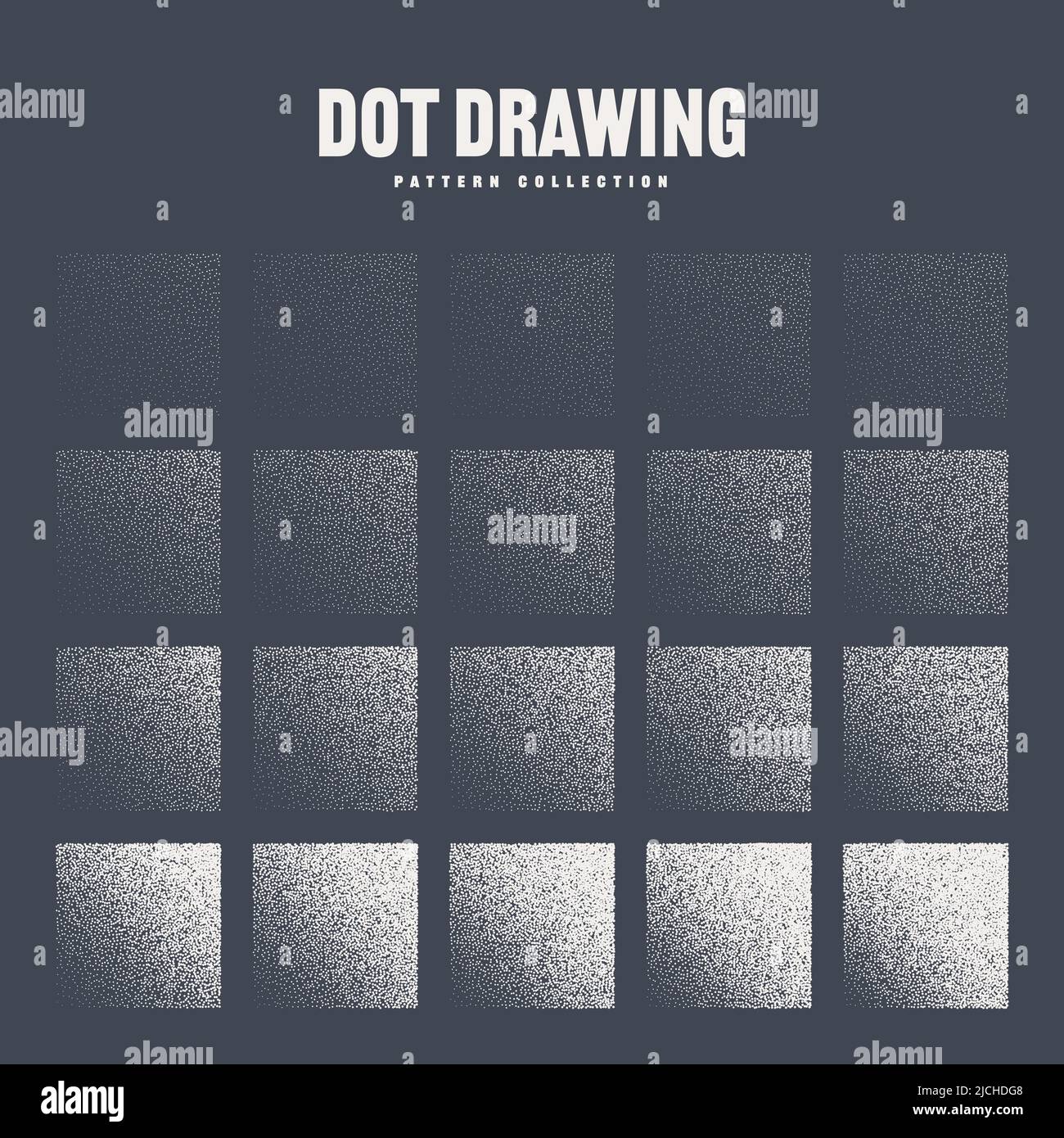 Square shaped dotted objects, stipple elements. Stippling, dotwork ...