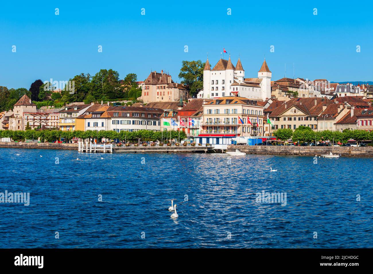 Medieval castle in Nyon, it is a town on the shores of Lake Geneva in ...