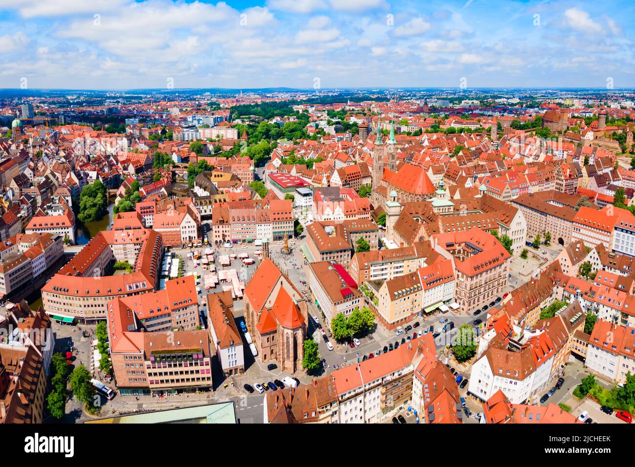 Nuremberg old town aerial panoramic view. Nuremberg is the second ...