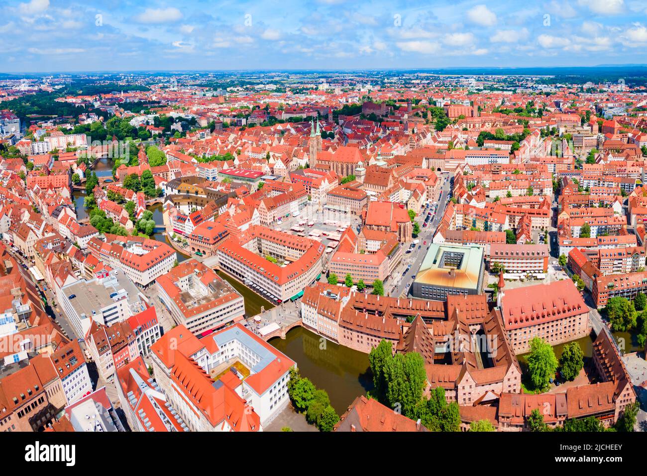 Nuremberg old town aerial panoramic view. Nuremberg is the second ...