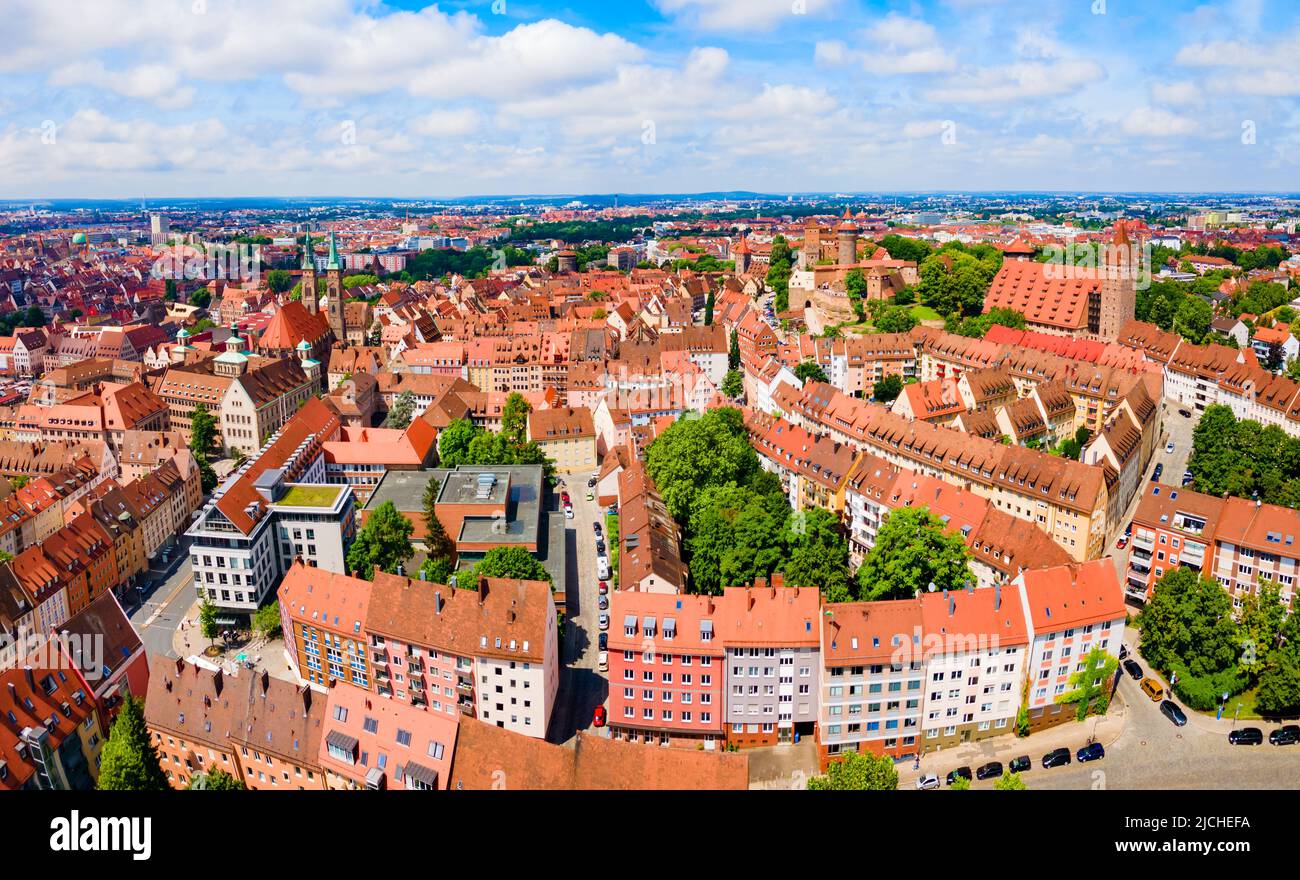 Nuremberg old town aerial panoramic view. Nuremberg is the second ...