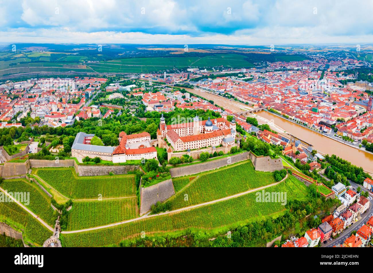 Marienberg Fortress aerial panoramic view in Wurzburg old town ...
