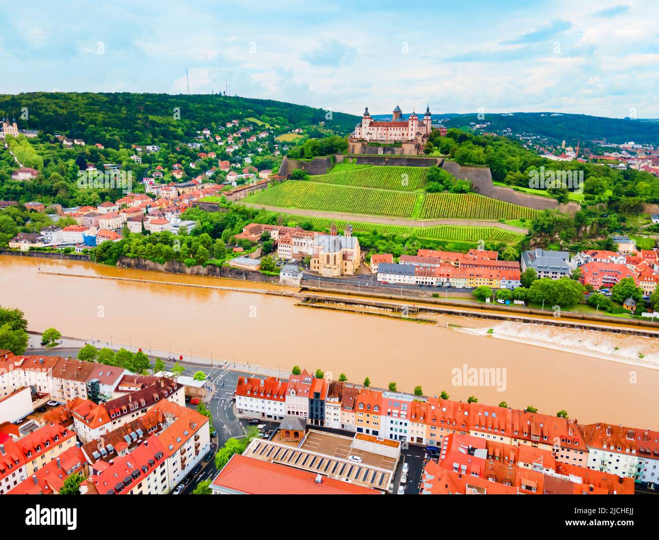 Marienberg Fortress aerial panoramic view in Wurzburg old town ...