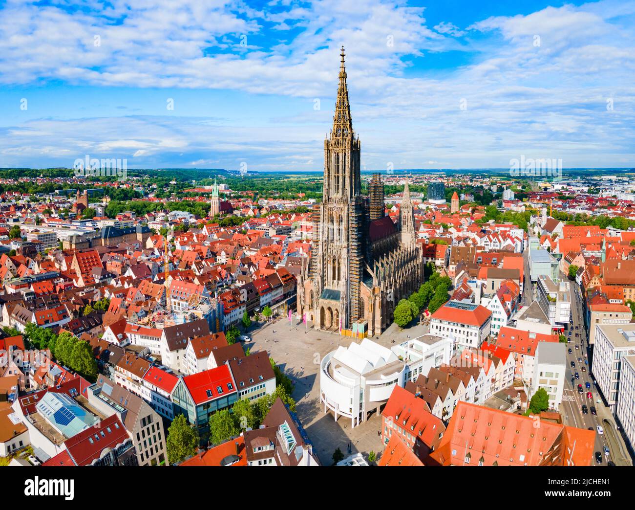 Ulm Minster or Ulmer Munster Cathedral aerial panoramic view, a ...