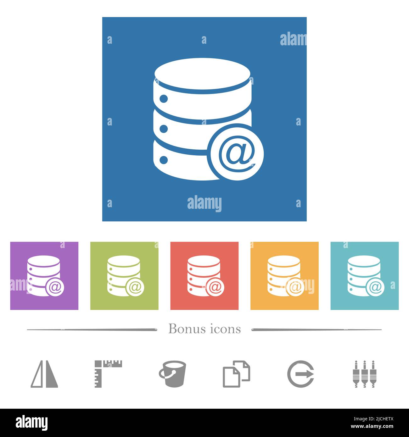 Database email flat white icons in square backgrounds. 6 bonus icons ...