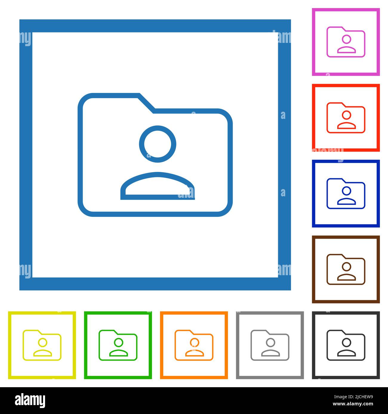 Folder owner outline flat color icons in square frames on white ...