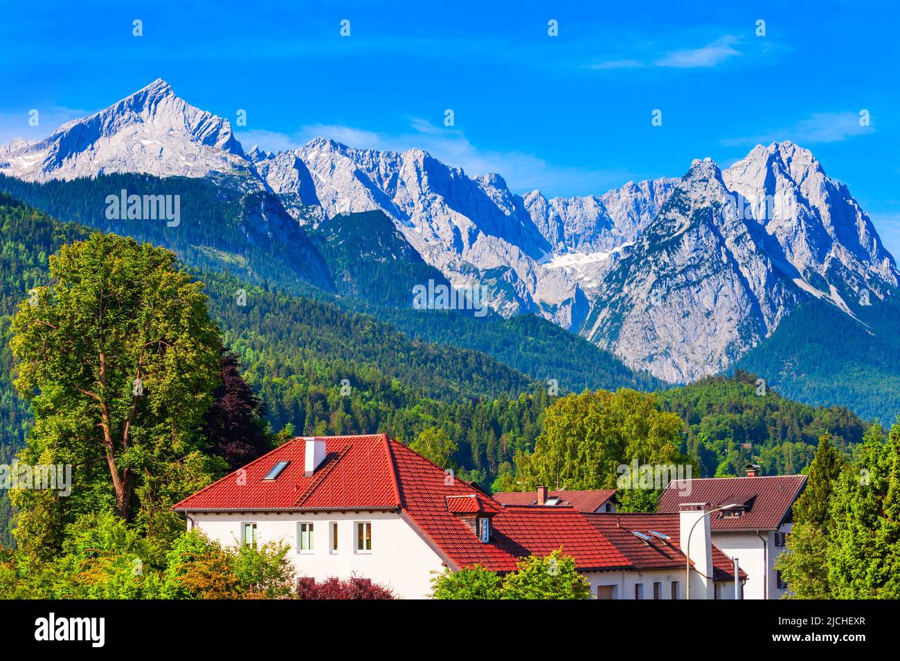 Zugspitze and Alpspitze Alps mountains panoramic view from Garmisch ...