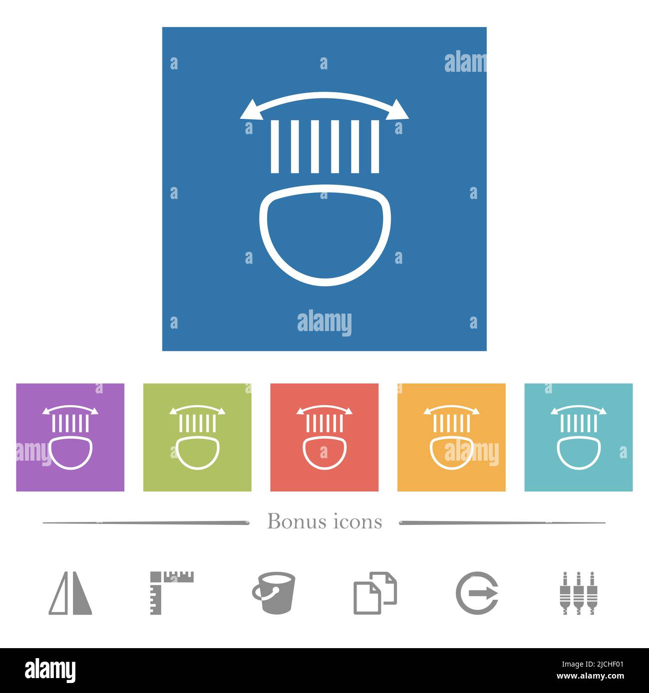 Car headlight control flat white icons in square backgrounds. 6 bonus ...