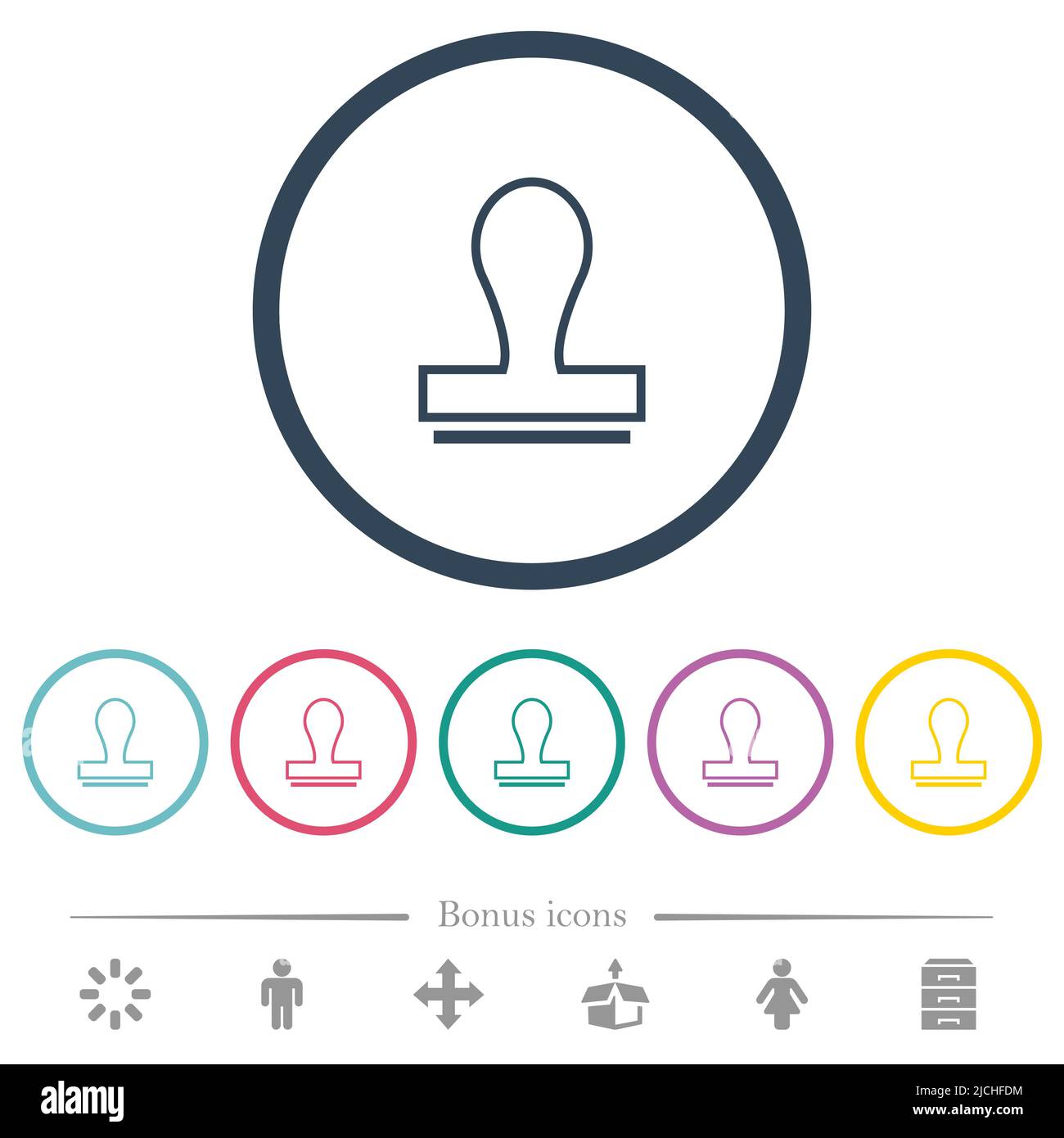 Stamp outline flat color icons in round outlines. 6 bonus icons ...