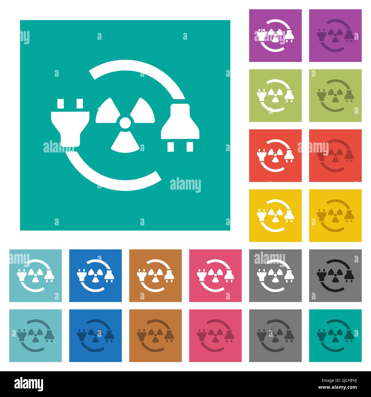 Nuclear energy multi colored flat icons on plain square backgrounds ...