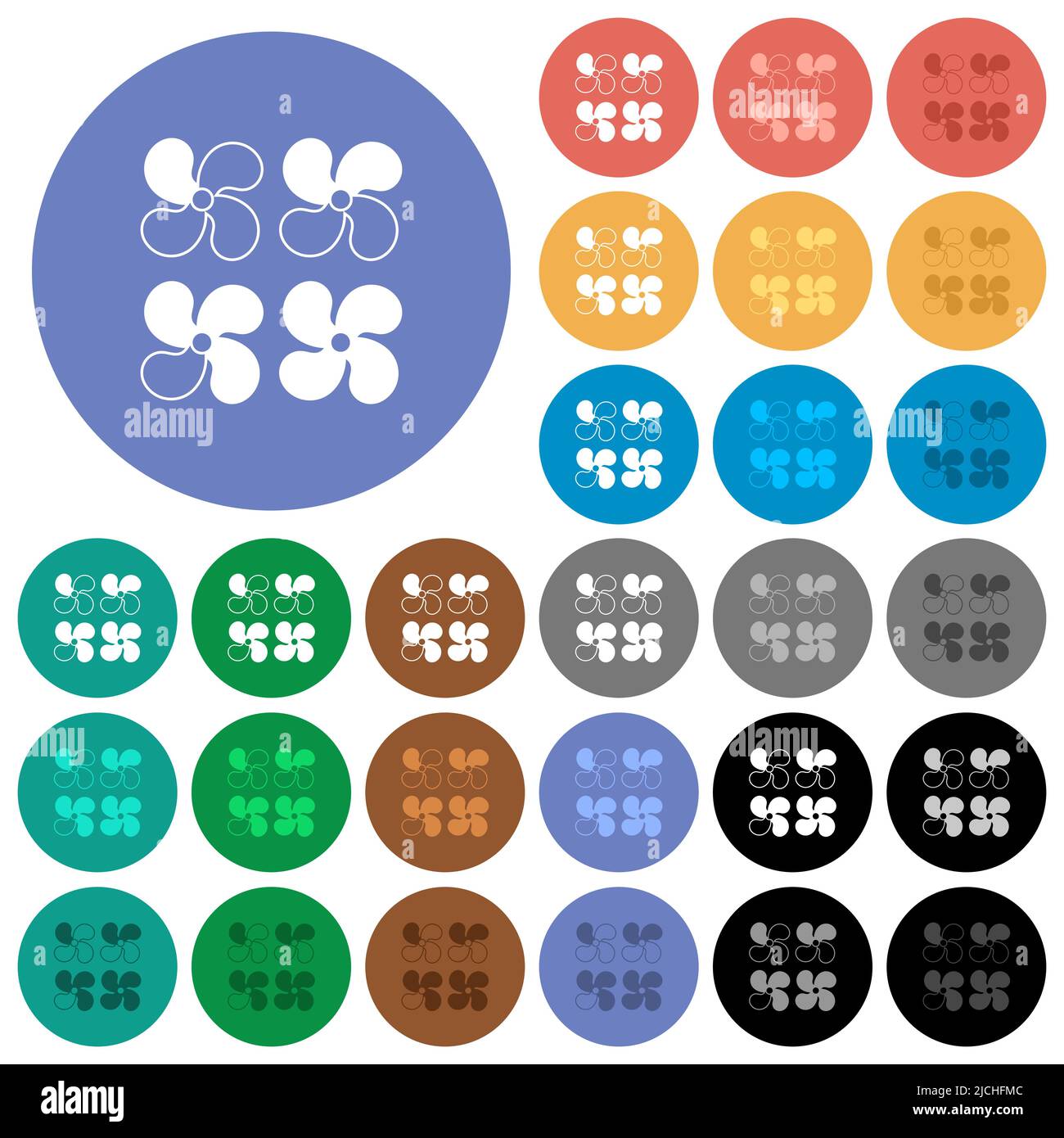 Car fan levels multi colored flat icons on round backgrounds. Included ...
