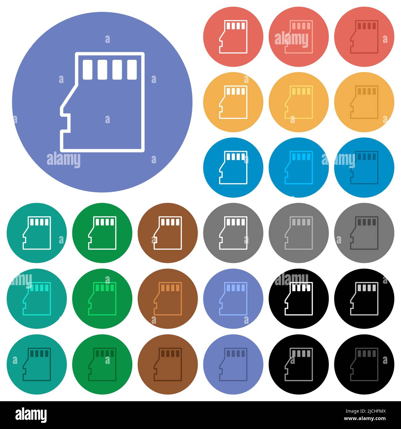 Micro SD memory card outline multi colored flat icons on round ...