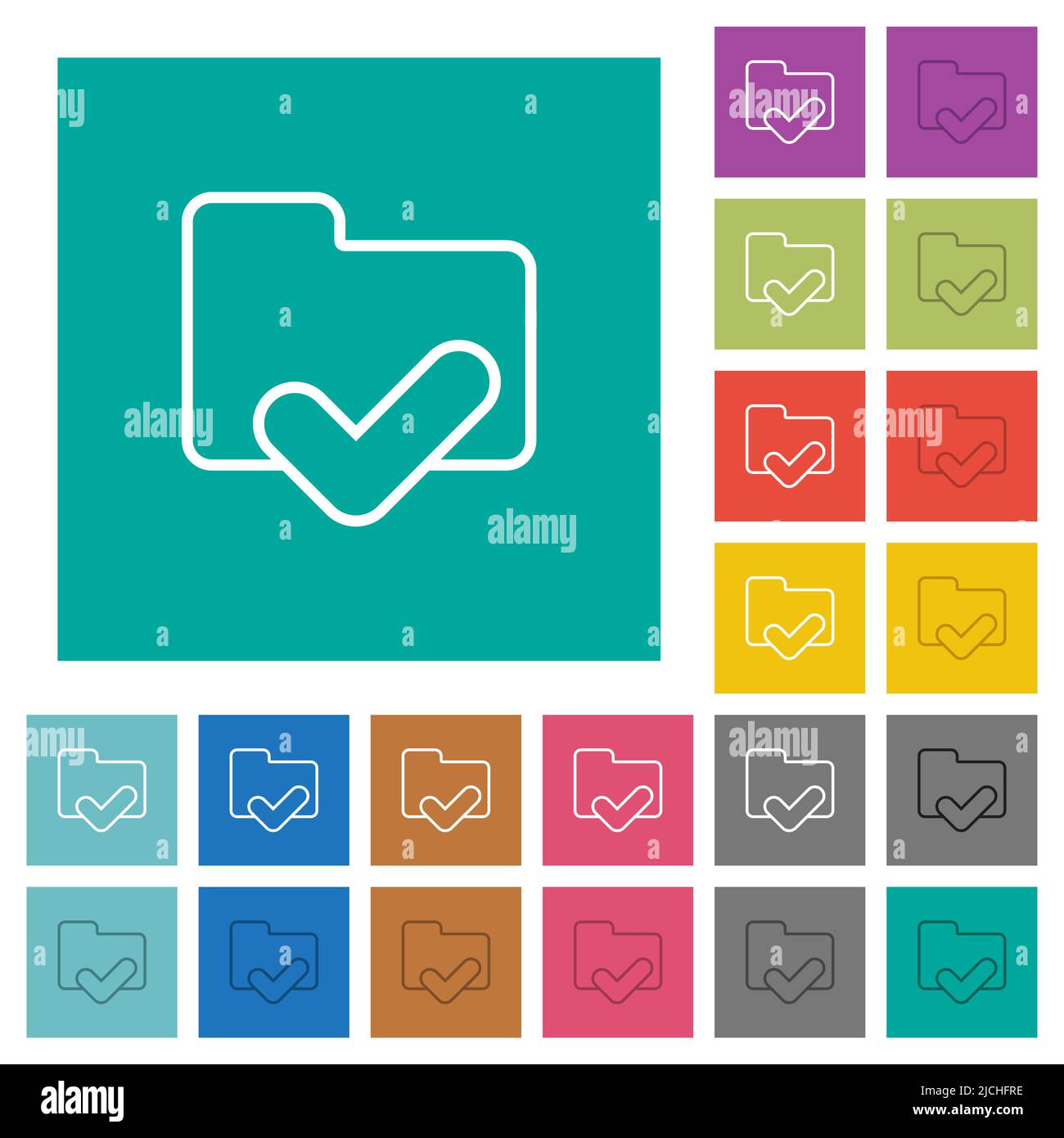 Folder ok outline multi colored flat icons on plain square backgrounds ...