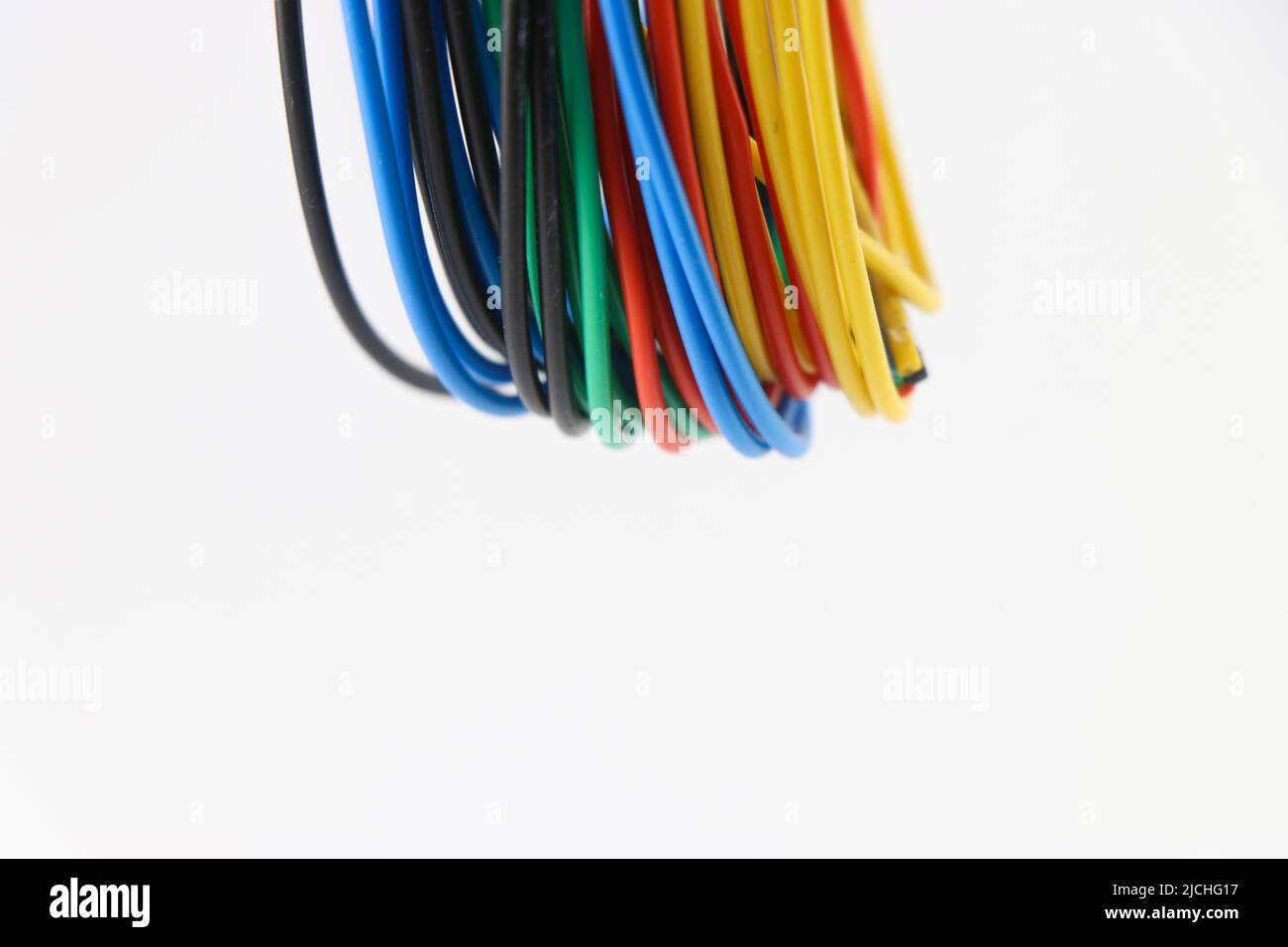 Multiple colored wires with side view details on a white background ...