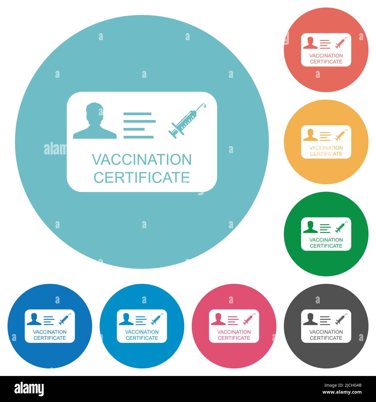 Vaccination certificate flat white icons on round color backgrounds ...