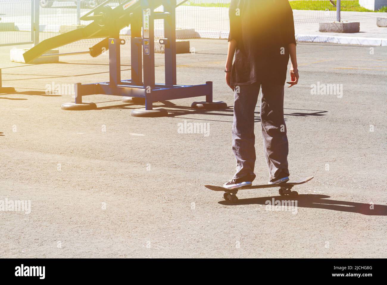 Skateboarding on the track. Tricks on a skateboard. Area for skiing ...