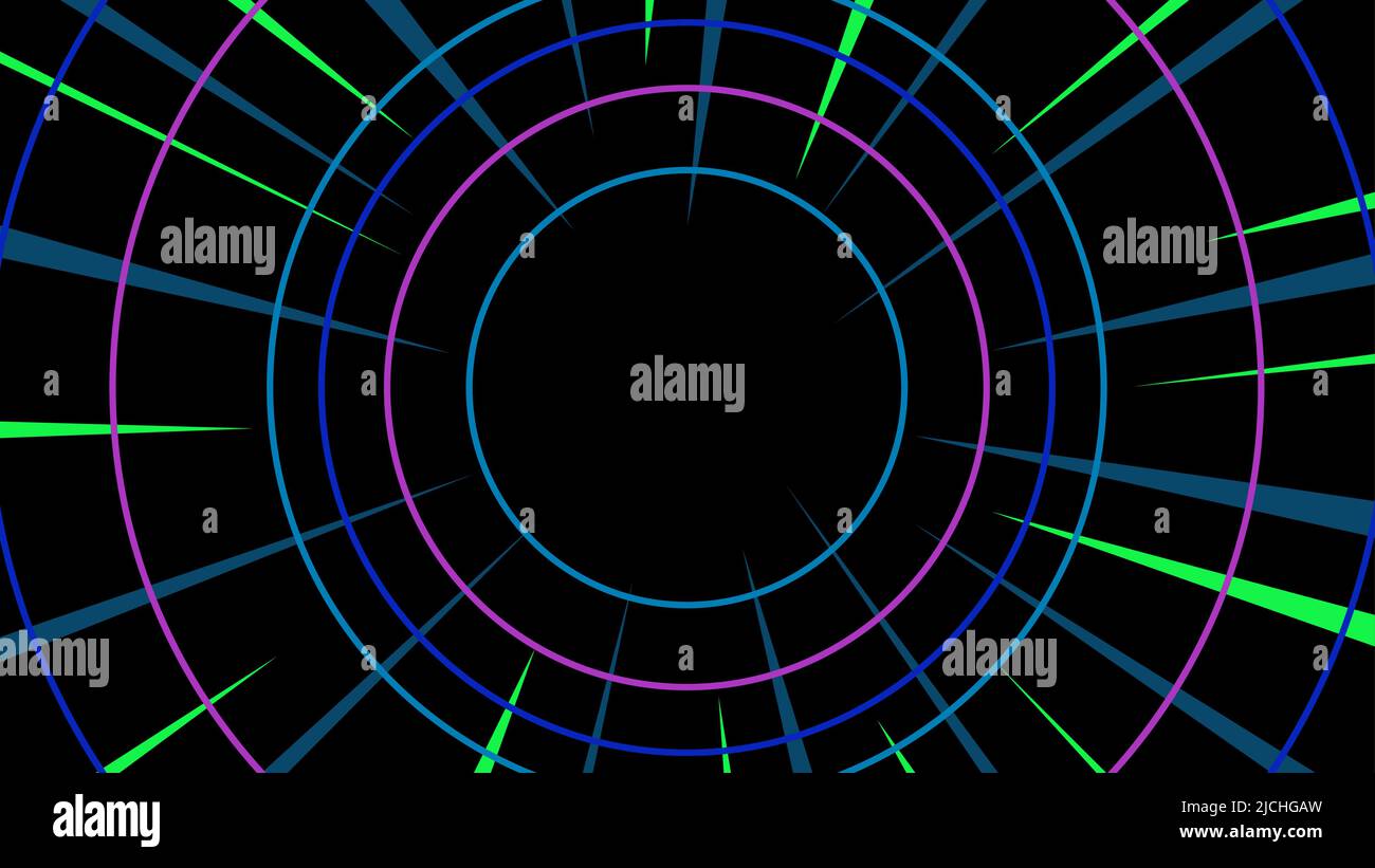 pink blue neon lines circle, geometric shapes, virtual space ...