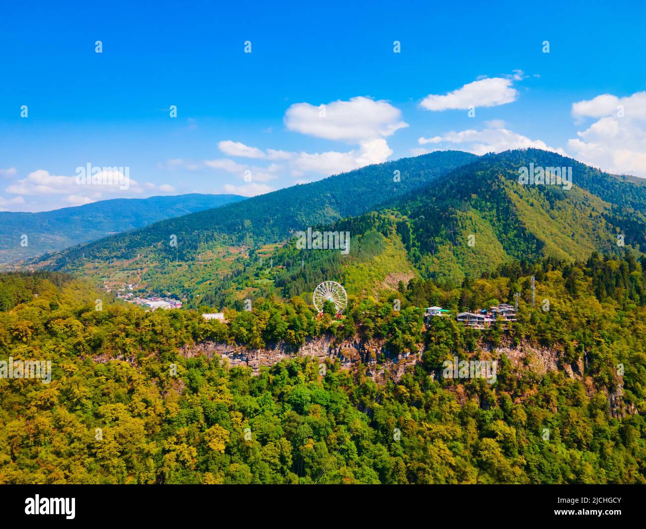 Borjomi aerial panoramic view. Borjomi is a resort town in Samtskhe ...