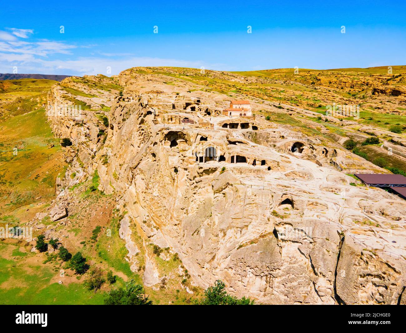 Uplistsikhe aerial panoramic view. Uplistsikhe is an ancient rock hewn ...
