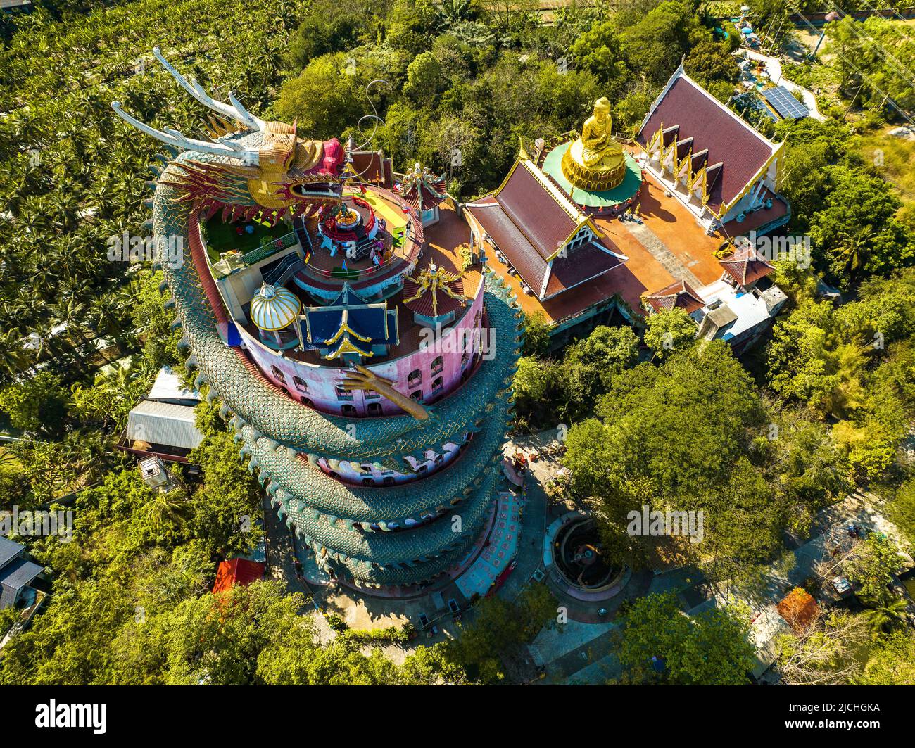 Aerial view of Wat Sam Phran the Dragon temple in Nakhon Pathom ...
