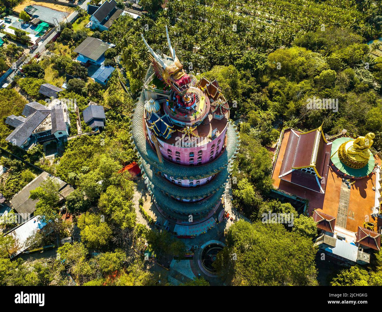 Aerial view of Wat Sam Phran the Dragon temple in Nakhon Pathom ...
