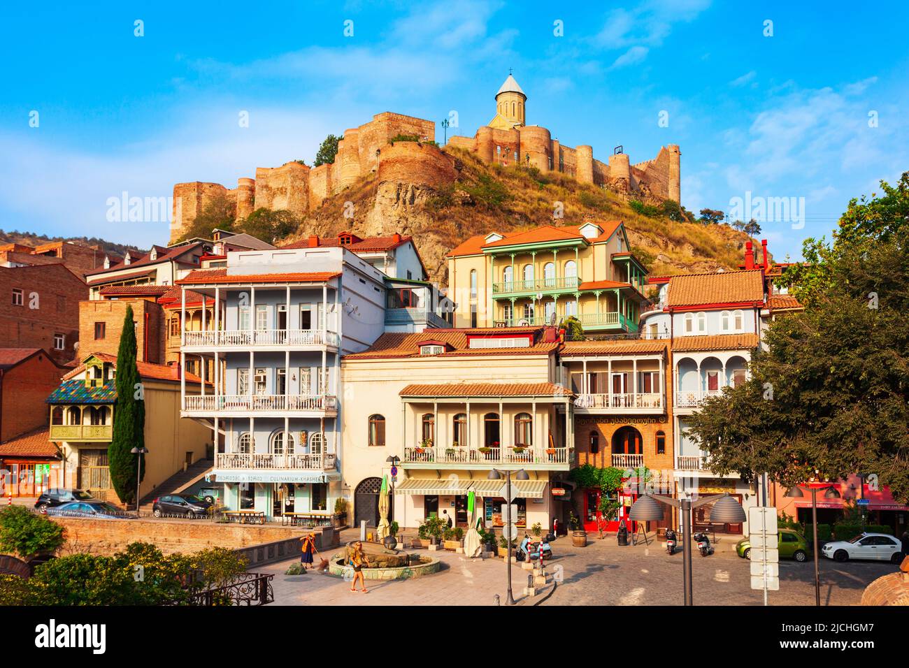 Abanotubani ancient district and Narikala fortress in Tbilisi old town ...