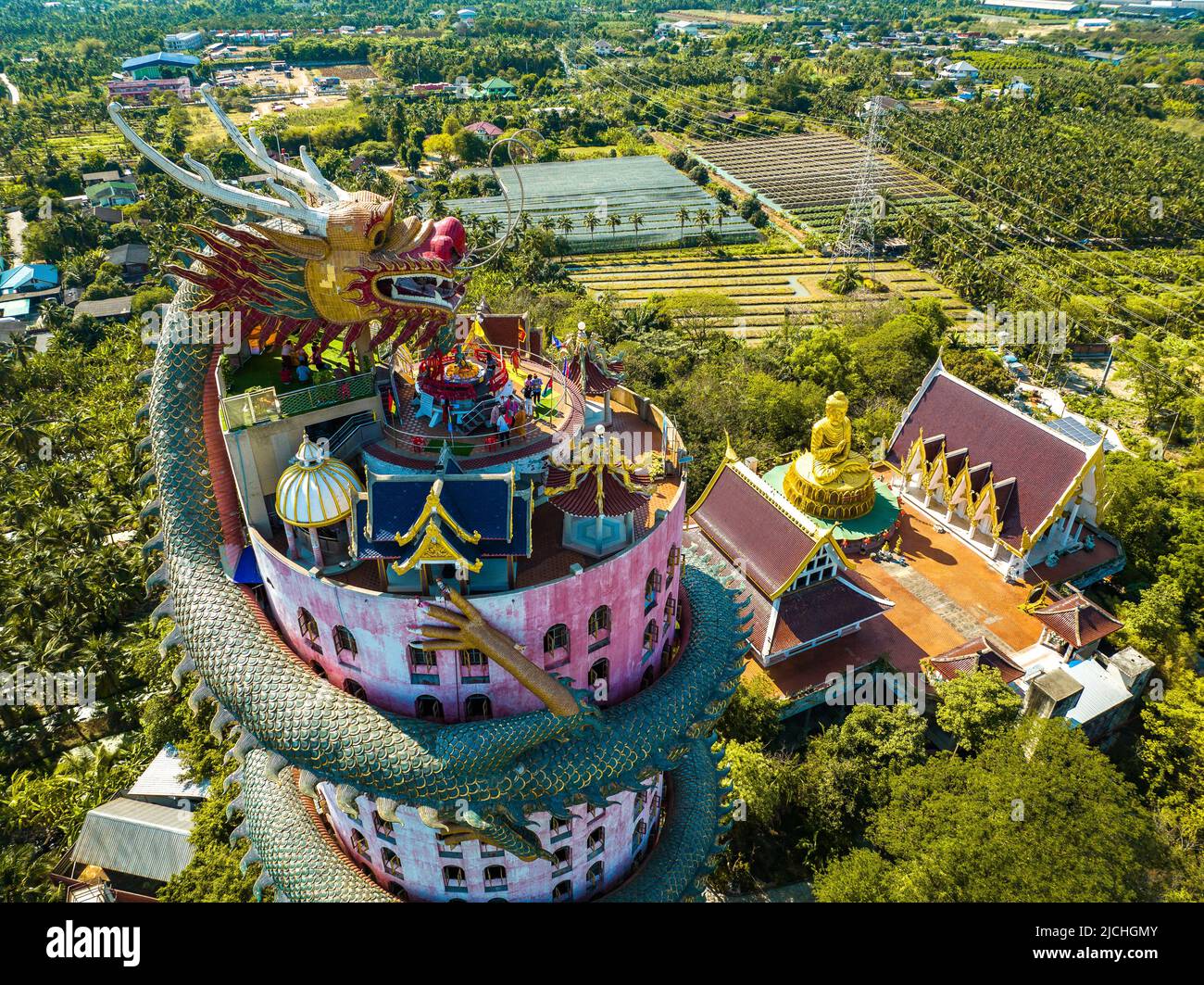 Aerial view of Wat Sam Phran the Dragon temple in Nakhon Pathom ...