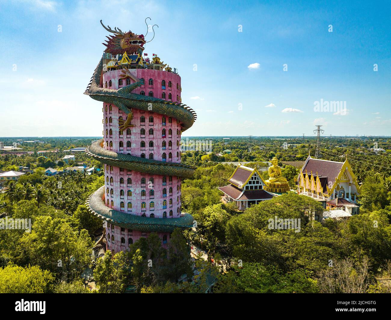Aerial view of Wat Sam Phran the Dragon temple in Nakhon Pathom ...