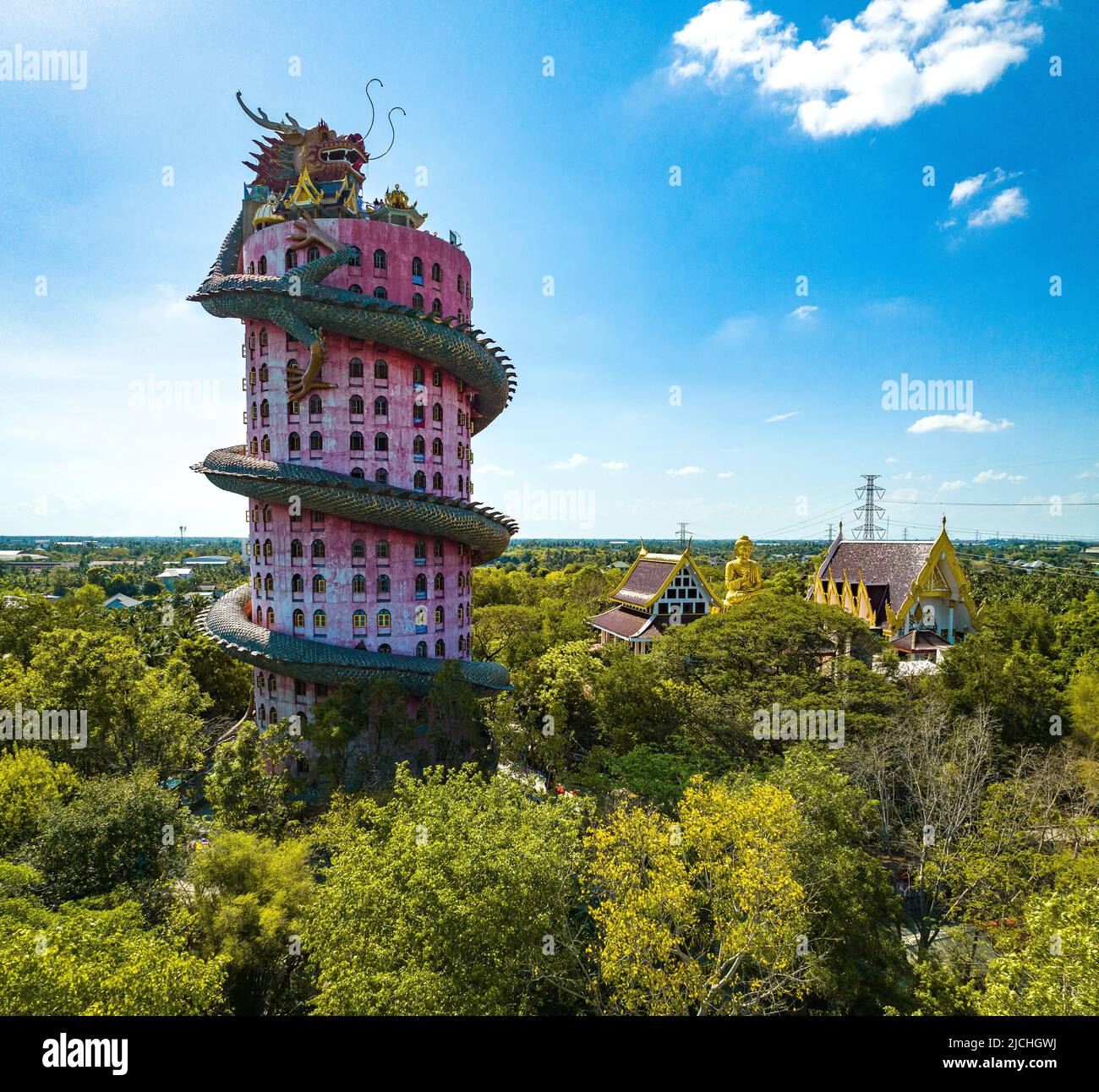 Aerial view of Wat Sam Phran the Dragon temple in Nakhon Pathom ...