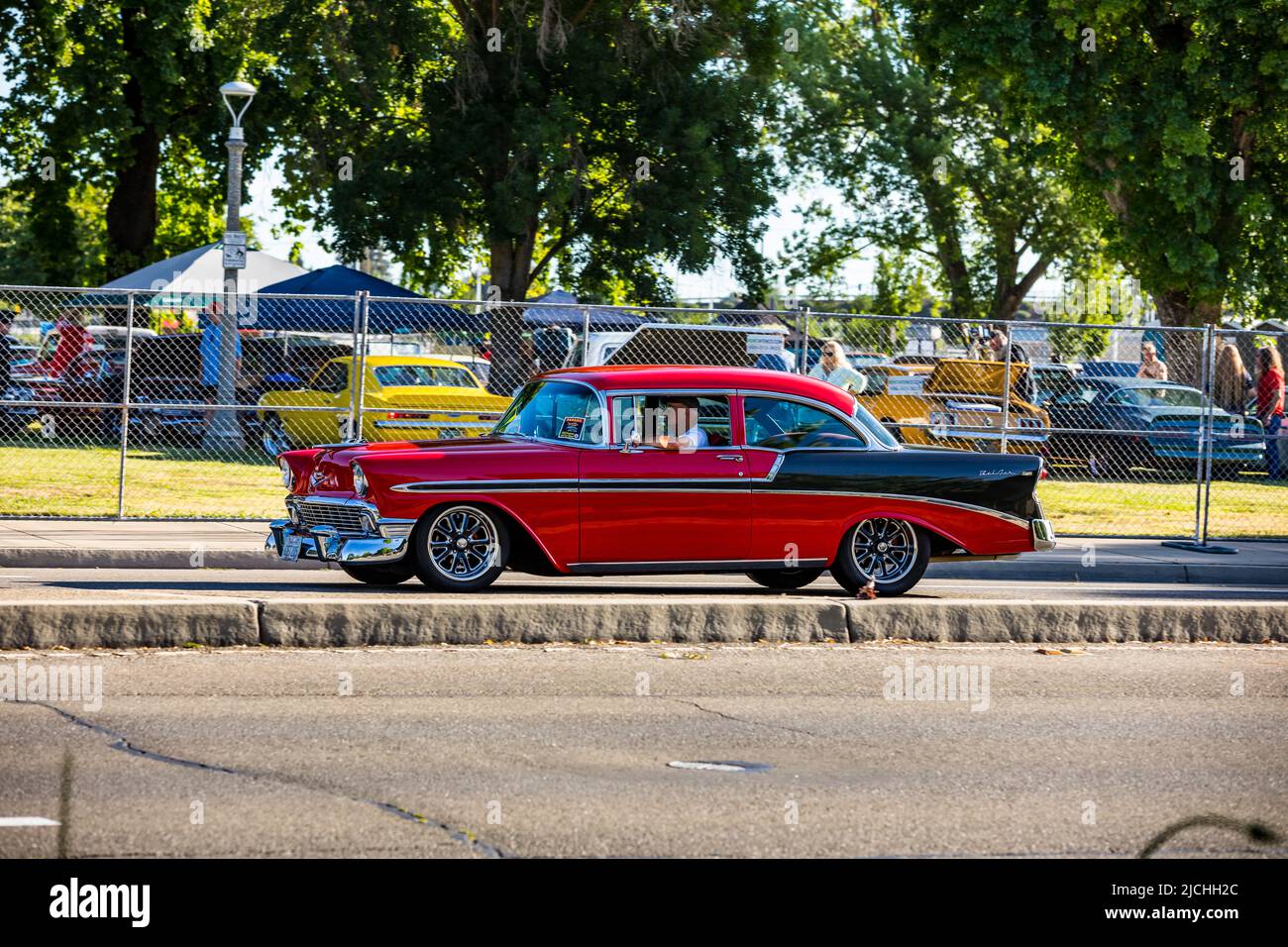 A 1956 Chevy Chevrolet hardtop at the American Graffiti charity Car ...
