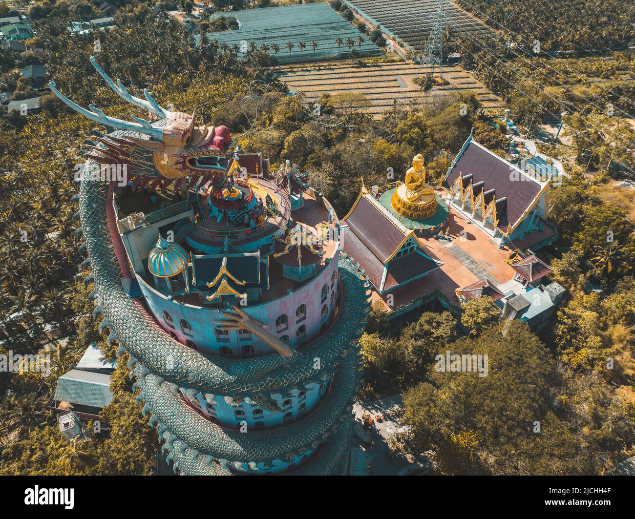 Aerial view of Wat Sam Phran the Dragon temple in Nakhon Pathom ...