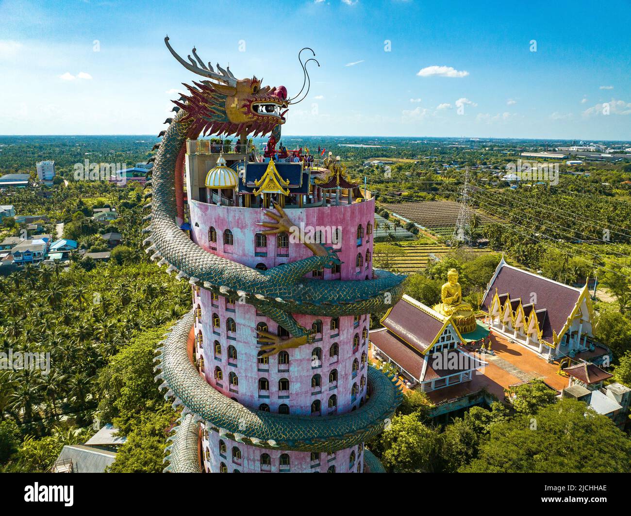 Aerial view of Wat Sam Phran the Dragon temple in Nakhon Pathom ...
