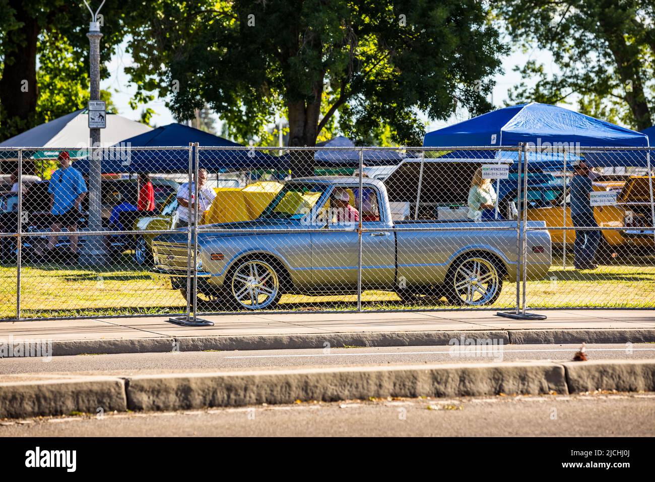 A 1969 Chevy short-bed pickup arrive at the American Graffiti charity ...