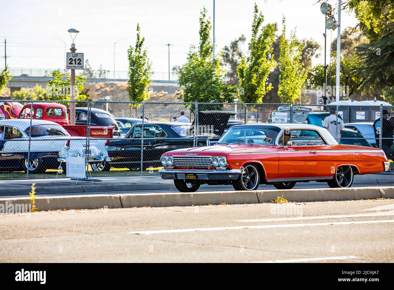 A 1962 Chevy Impala arrives at the American Graffiti charity Car Show ...