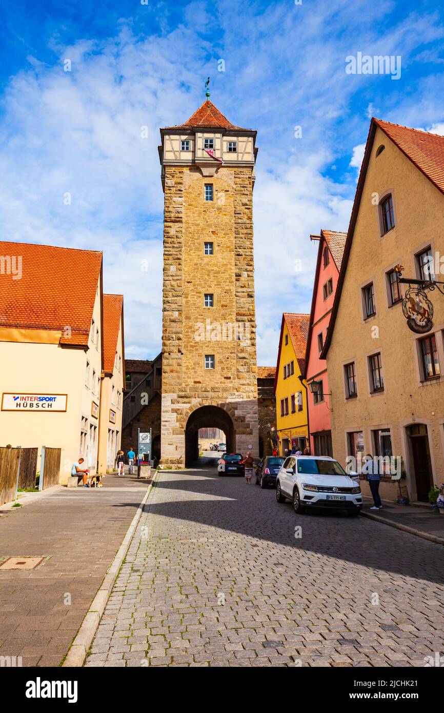 Rothenburg ob der Tauber, Germany - July 11, 2021: Roeder Gate Tower or ...