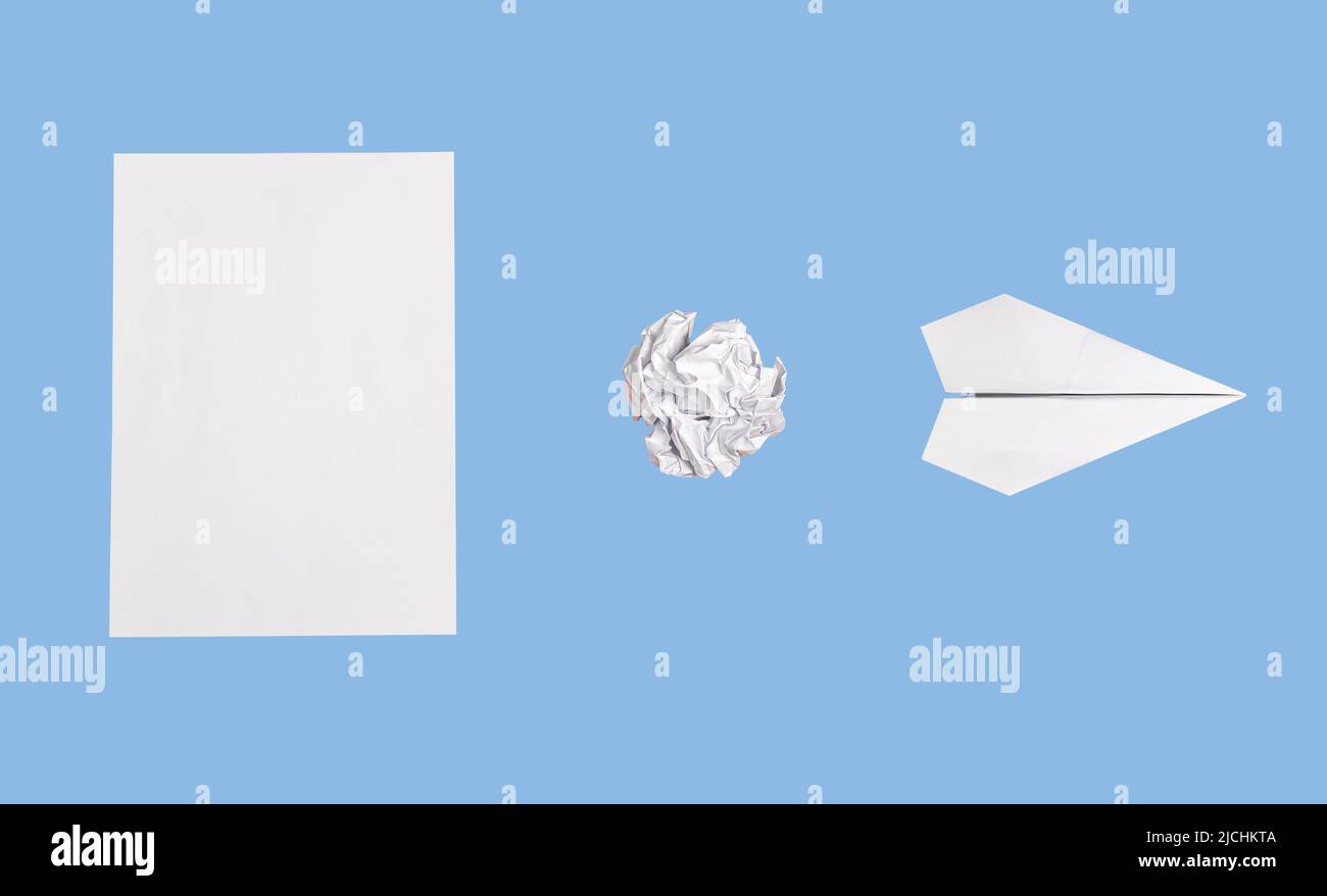 Sheet, crumpled paper and origami plane. Creating through failure ...