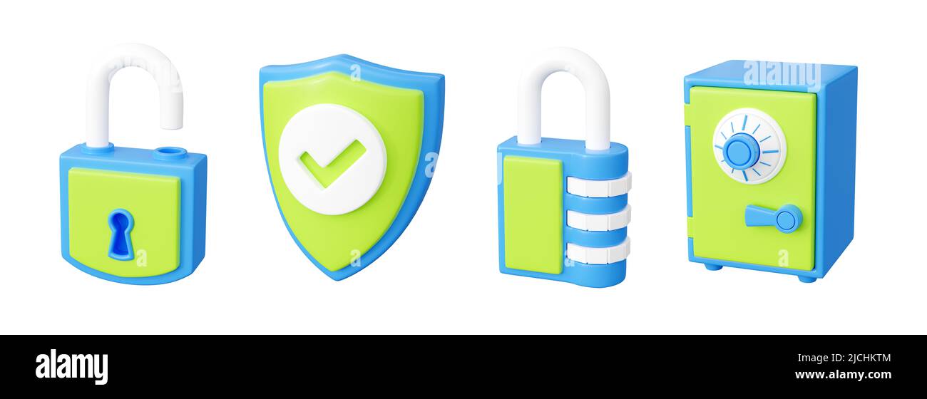 Secure and personal data and earnings safety 3d render set - protecting ... Secure and personal data and earnings safety 3d render set - protecting ...