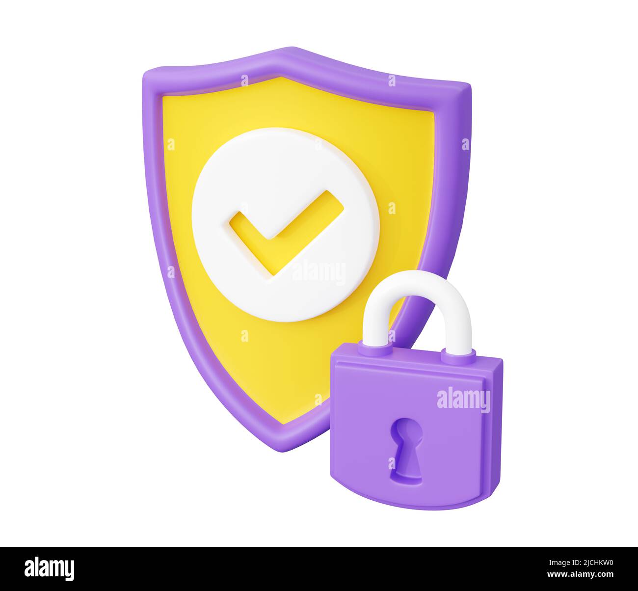 Shield with tick and padlock 3d render - security and safety concept ...