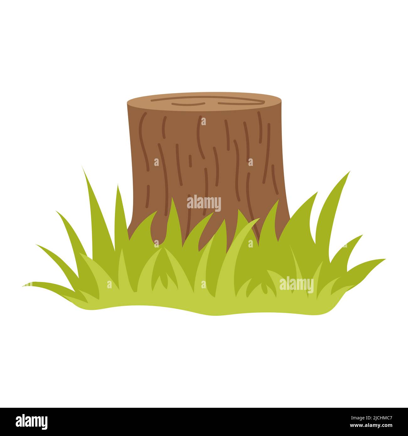 The stump of a felled tree with grass around. Flat vector illustration ...
