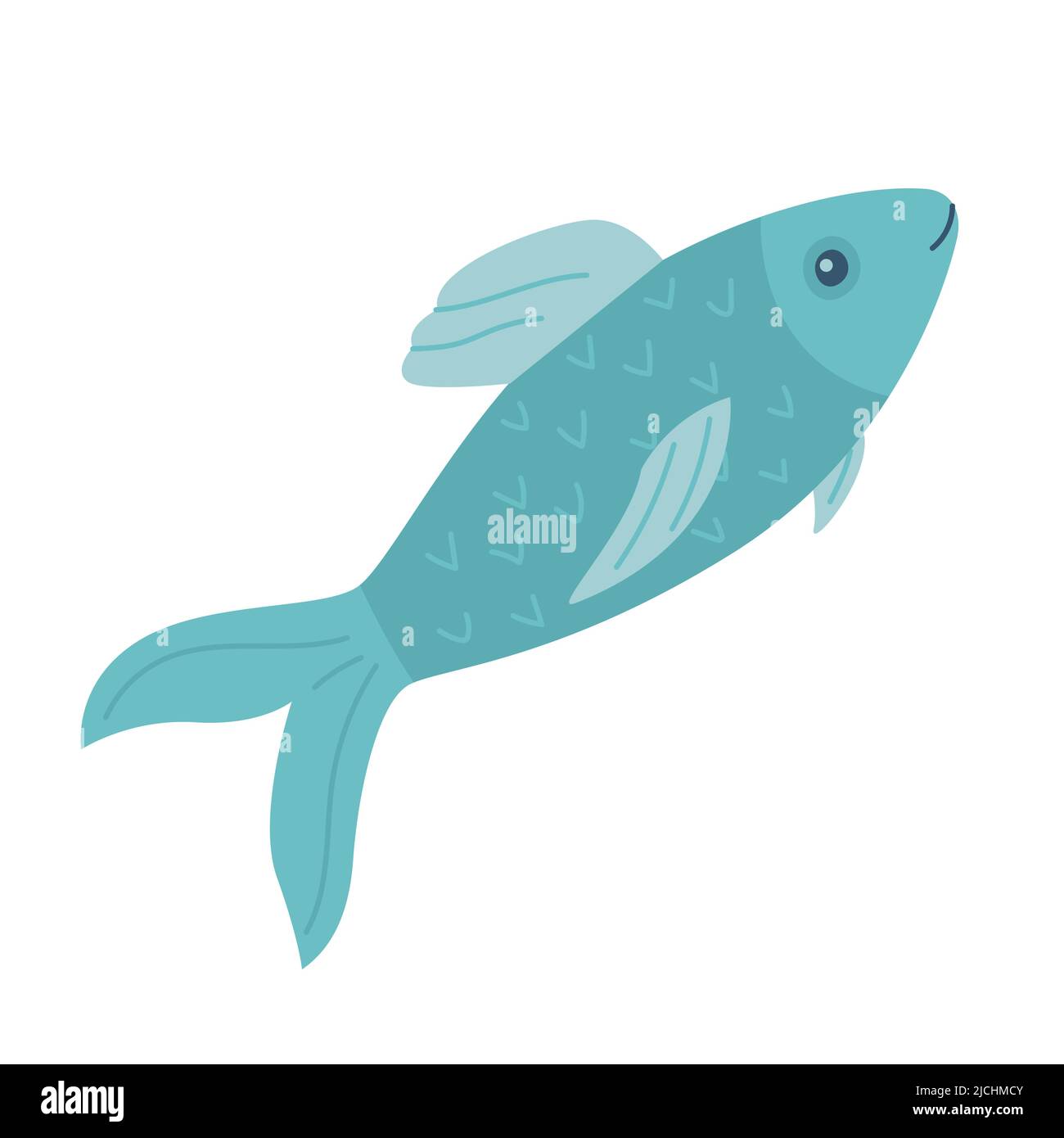 Simple abstract blue fish. Aquatic animal. Flat cartoon vector ...