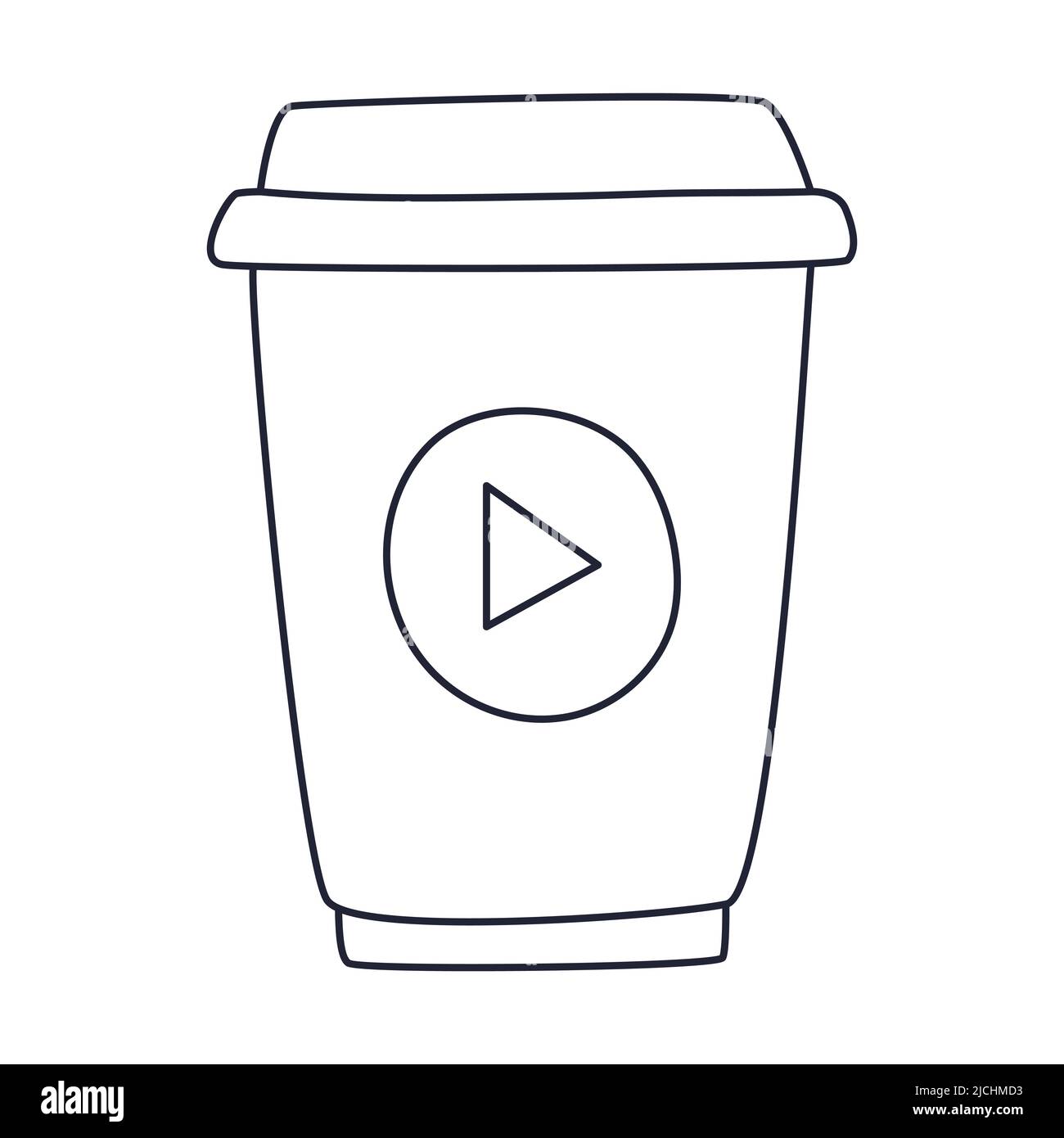 A paper cup of coffee to take away. Hot drink. Outline doodle. Black ...