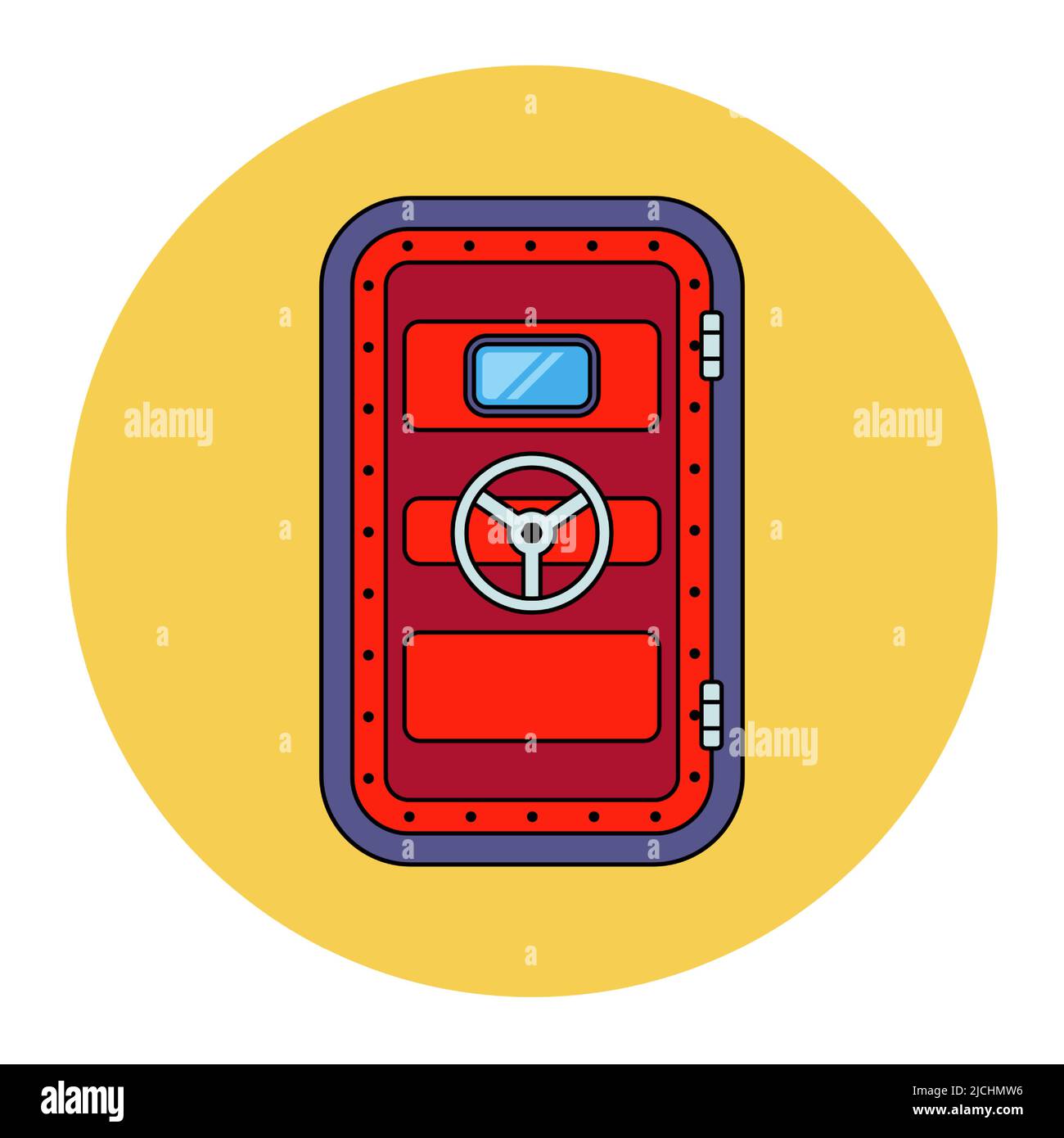 heavy red bunker door. hide in a bomb shelter. flat vector illustration ...