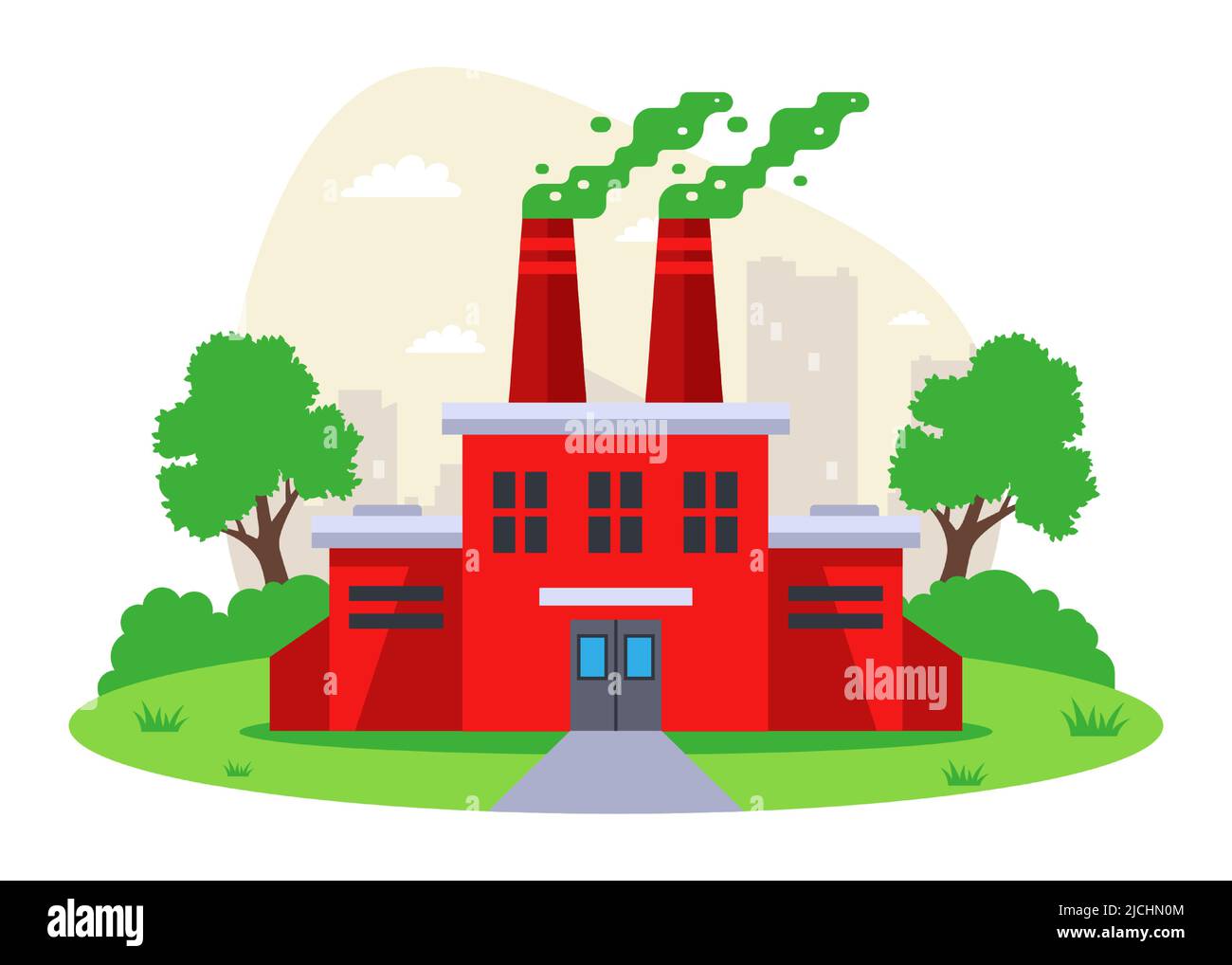 buildings of a brick factory with a chimney and exhaust gases from ...