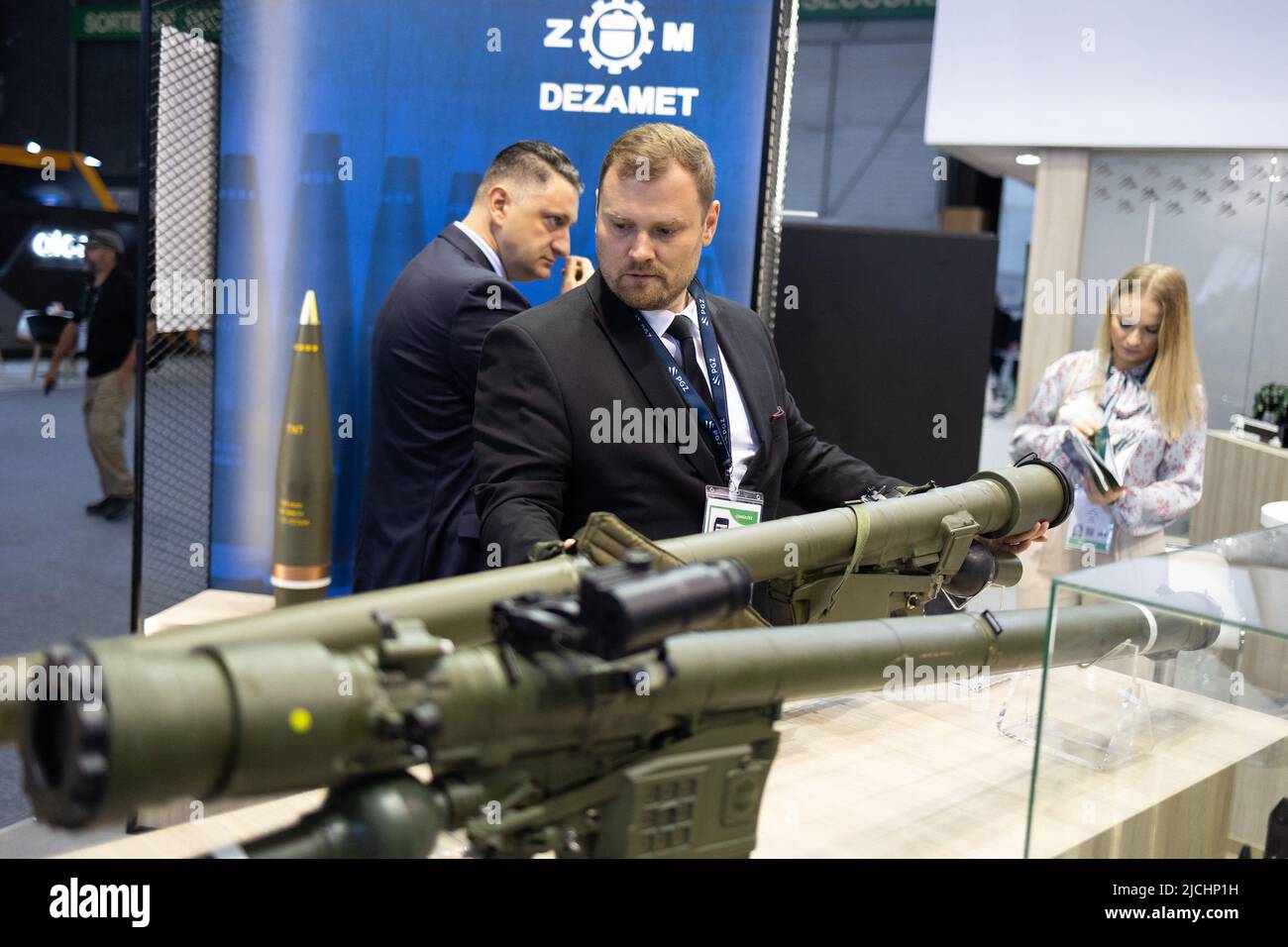 Paris, France, June 13, 2022. A visitor holds a weapon at the ...