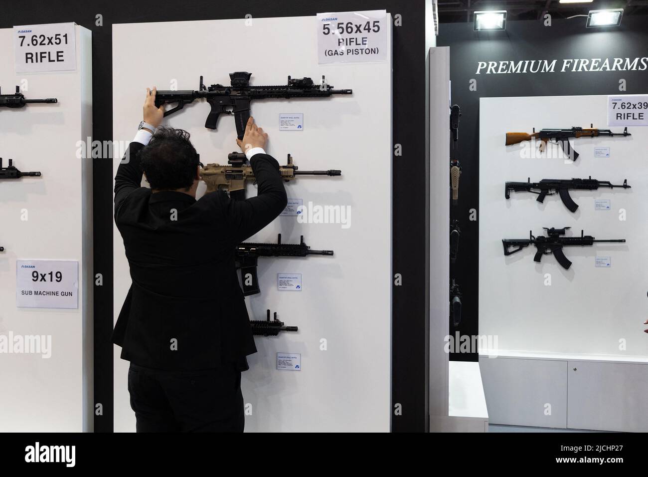 Paris, France, June 13, 2022. Weapons stand at the Eurosatory ...
