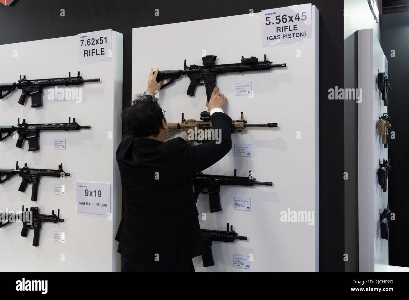 Paris, France, June 13, 2022. Weapons stand at the Eurosatory ...