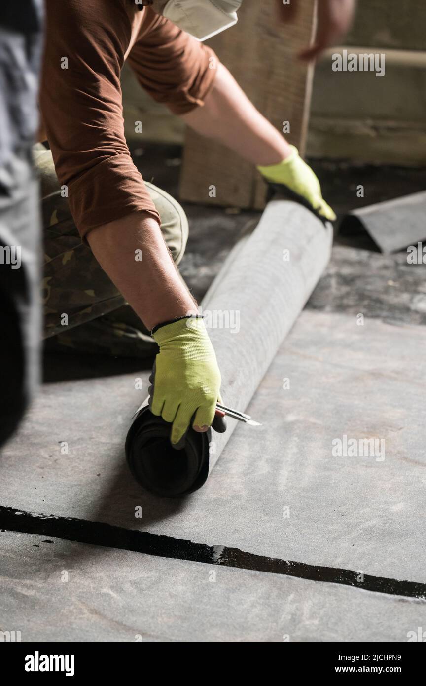 Waterproofing and resin on the floor, installation of waterproofing on ...