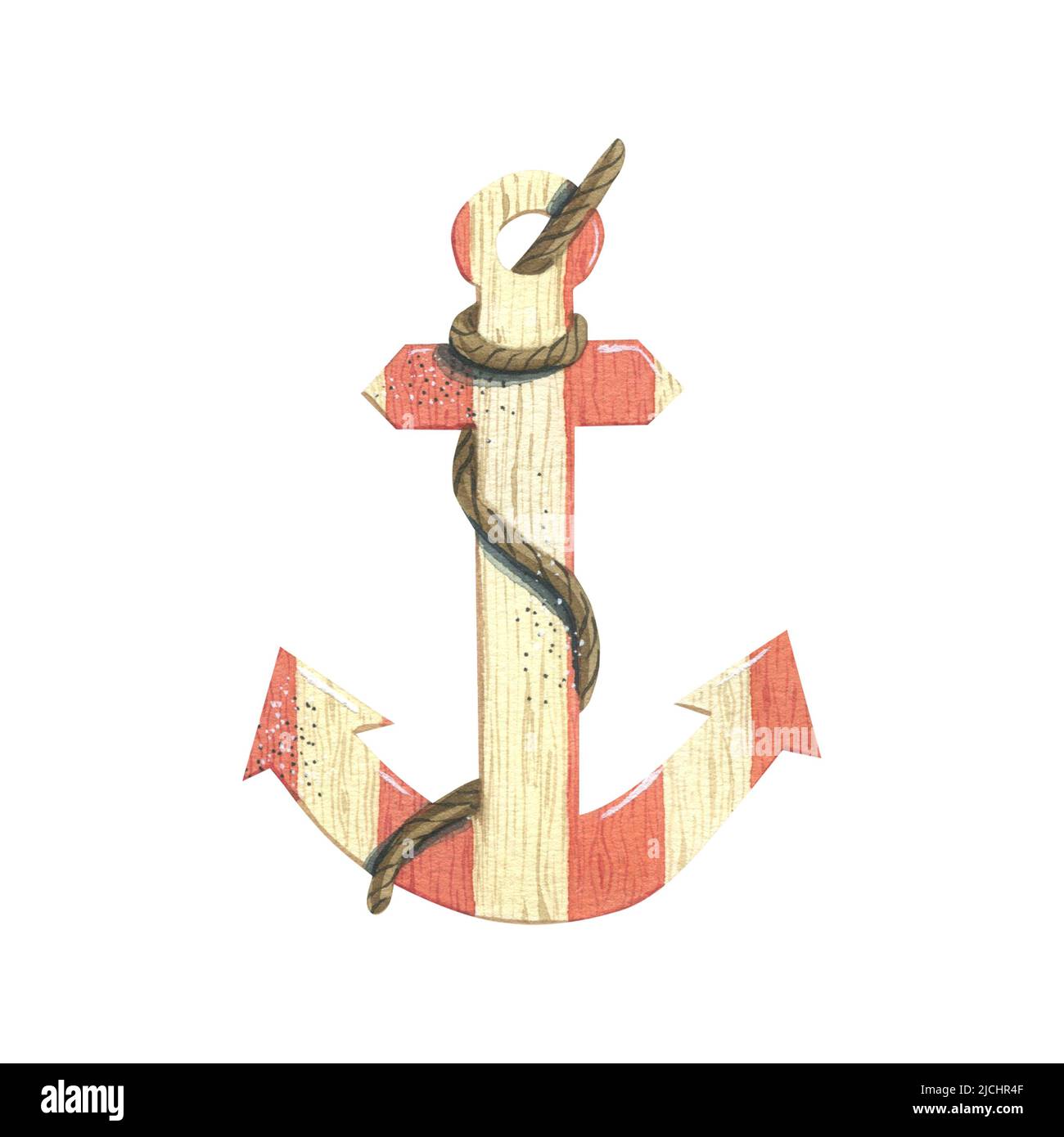 Watercolor illustration on the theme of sea fishing. Wooden anchor ...