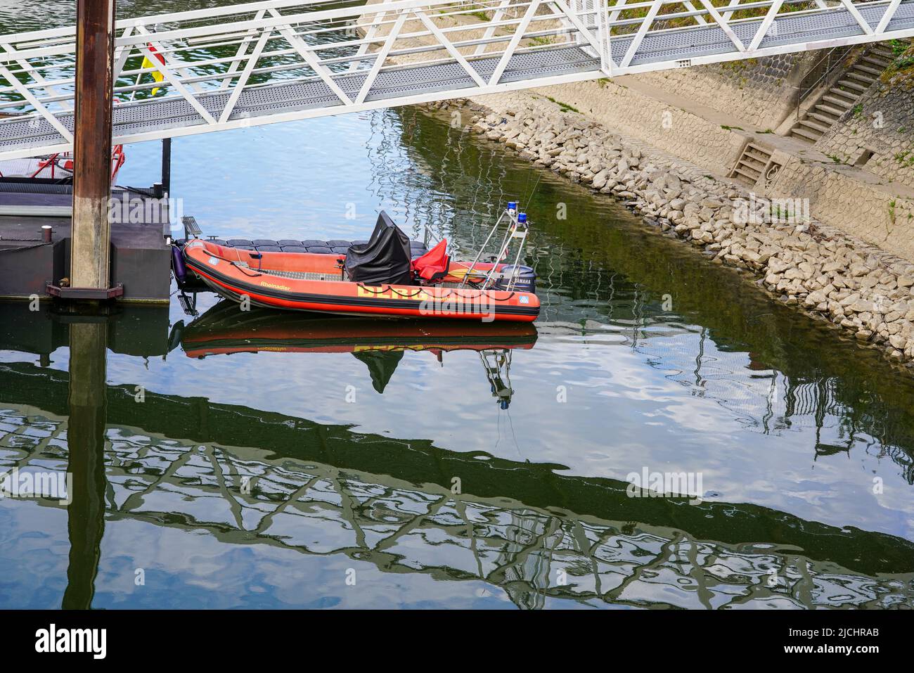 A rescue inflatable boat of the German Life Saving Association DLRG is ...
