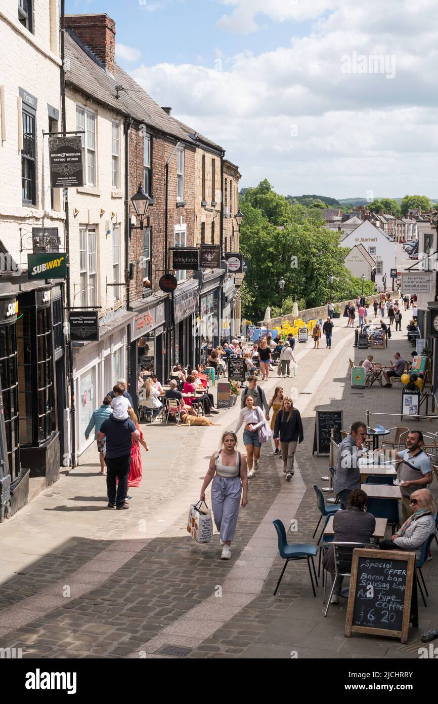 People walking along Elvet Bridge in Durham city centre, Co. Durham ...